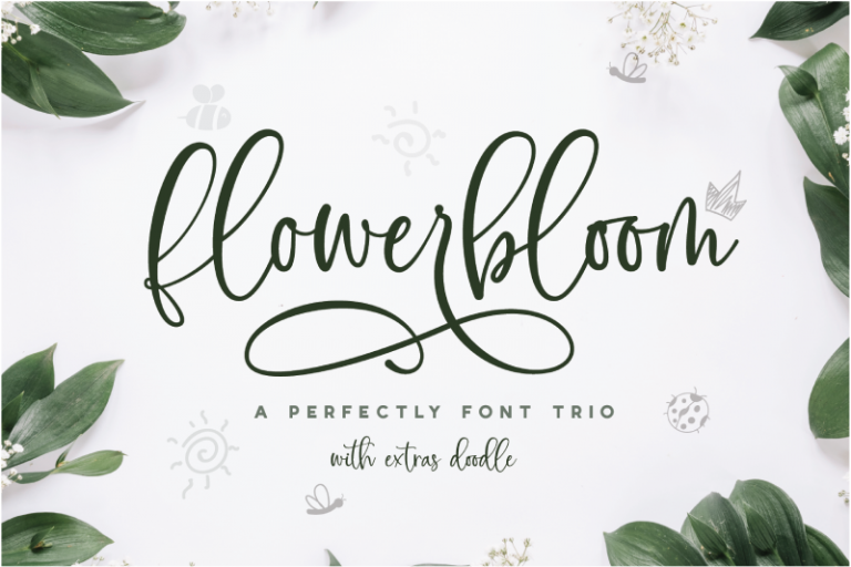 Flowerbloom - Font Trio with Extras Doodle - Silverdav Studio